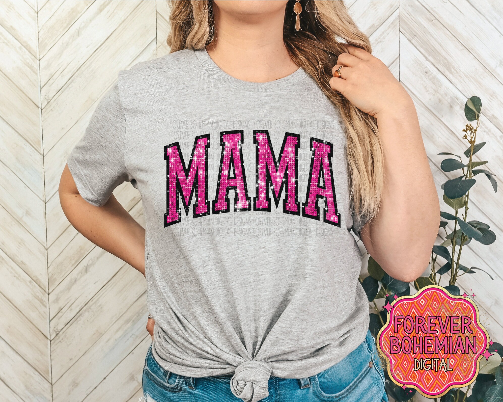 Sparkly Hot Pink Mama Shirt Design PNG Instant Download 300DPI ...