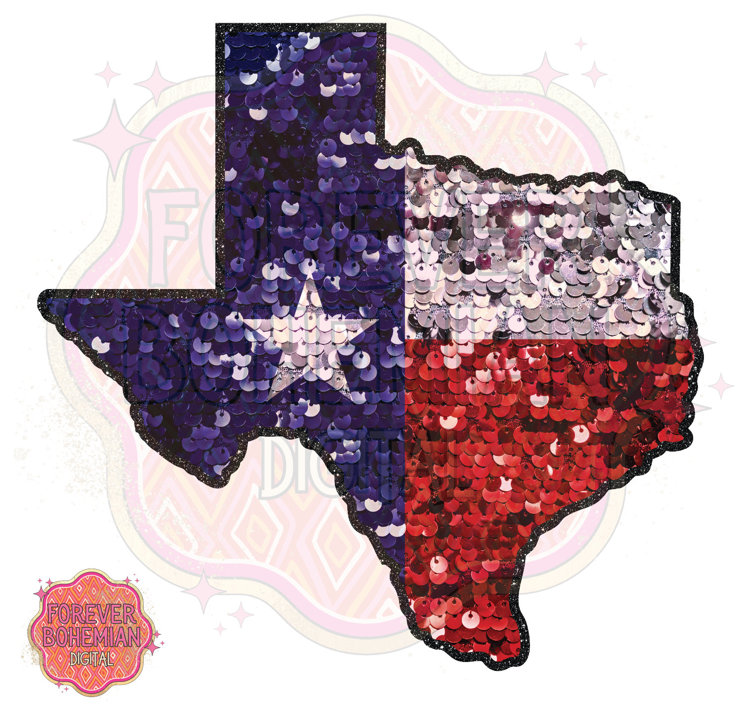 Sparkly Sequin & Glitter Texas Flag State PNG 300DPI Instant Download ...