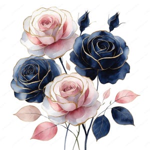 49 Navy and Blush Floral Clipart, Blush Floral Clipart, Navy Flowers ...