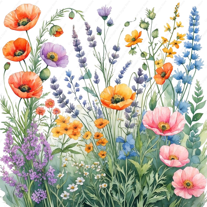 16 Watercolor Wildflowers Clipart Bundle: Floral PNG/JPG (digital ...