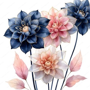 24 Navy and Blush Floral Clipart: Wedding Flower Graphics (PNG JPG) - Etsy