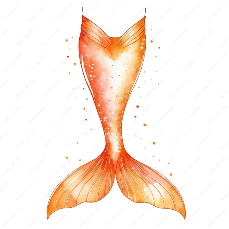 16 Mermaid Tail Clip Art, Watercolor Mermaid Tails, Fantasy PNG, Ocean ...