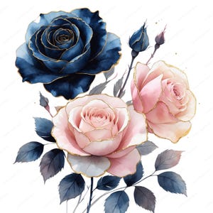 49 Navy and Blush Floral Clipart, Blush Floral Clipart, Navy Flowers ...