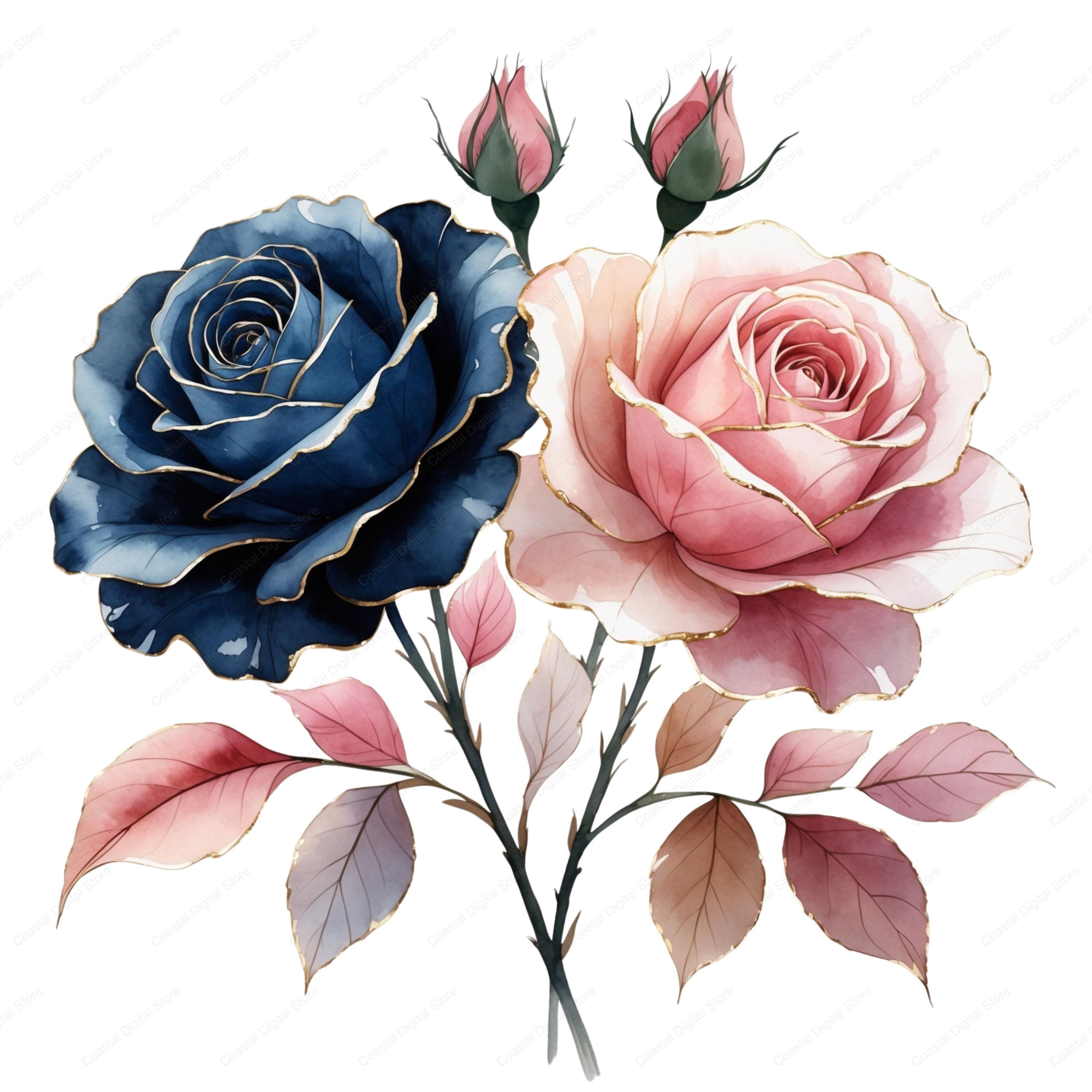 49 Navy and Blush Floral Clipart, Blush Floral Clipart, Navy Flowers ...