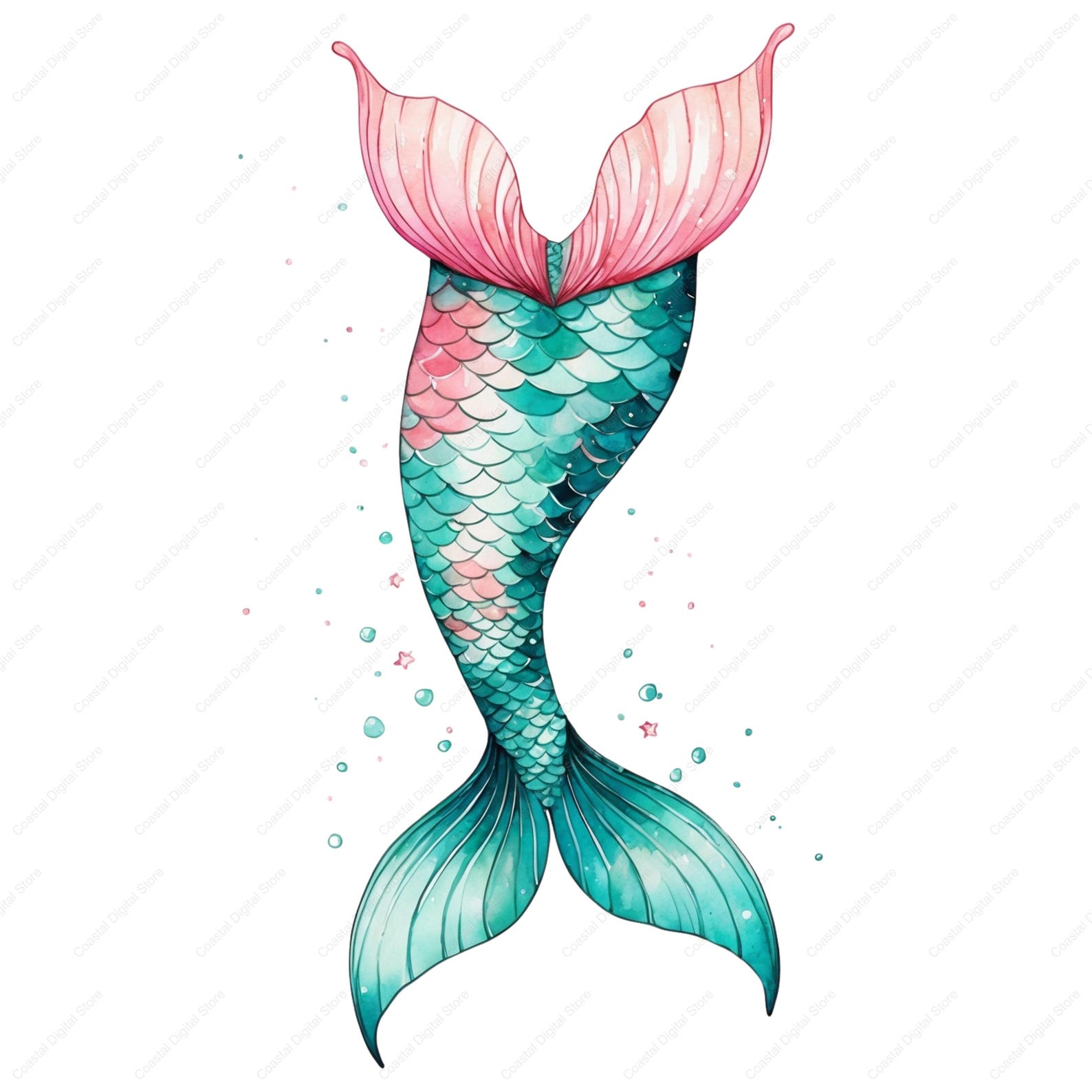 16 Mermaid Tail Clip Art, Watercolor Mermaid Tails, Fantasy PNG, Ocean ...