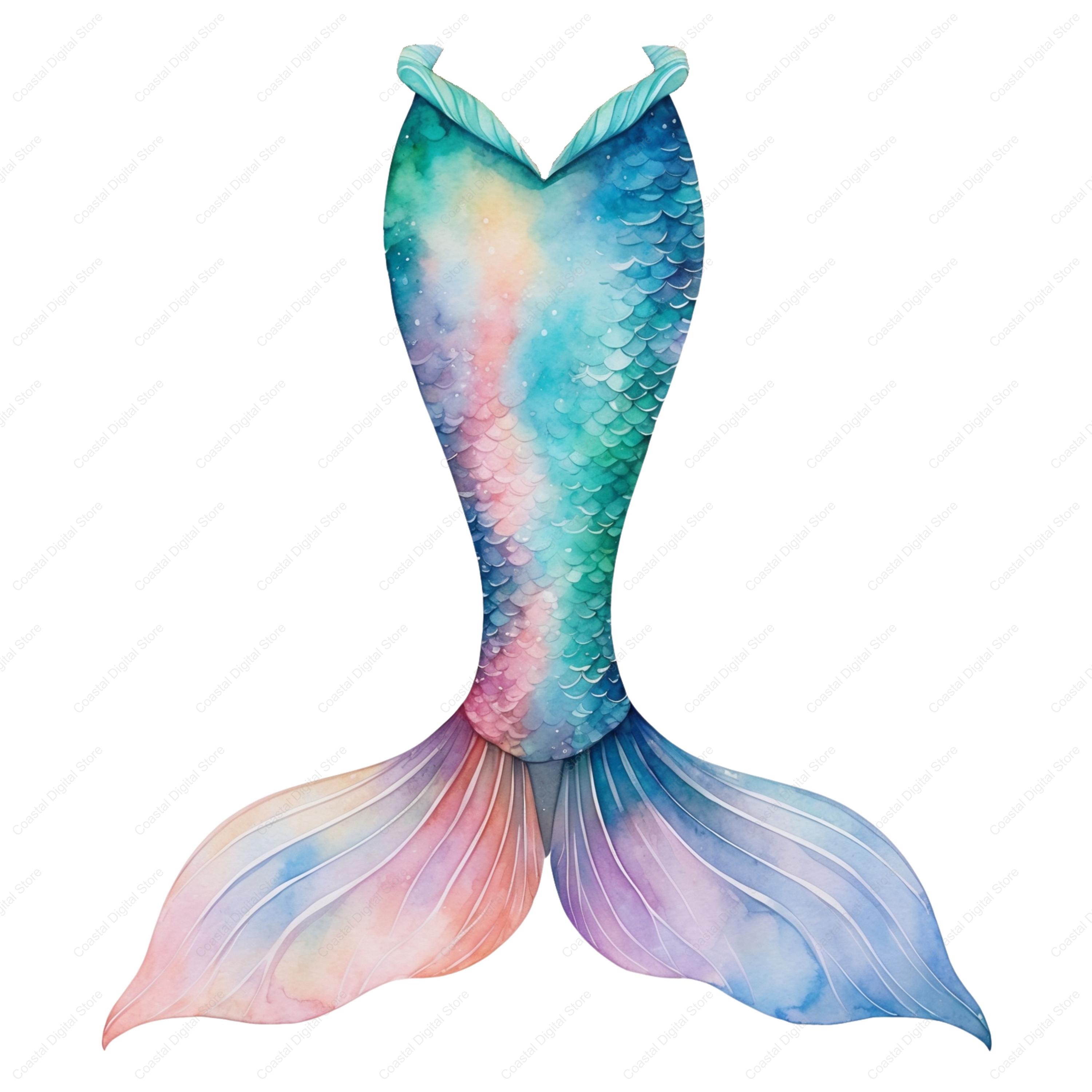16 Mermaid Tail Clip Art, Watercolor Mermaid Tails, Fantasy PNG, Ocean ...