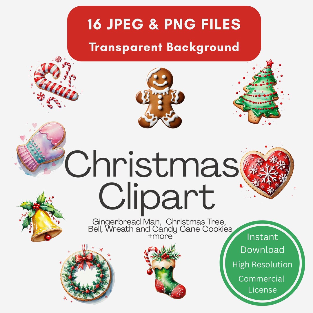 Christmas Cookie Clipart Set – 16 PNG and JPEG Files, Transparent ...