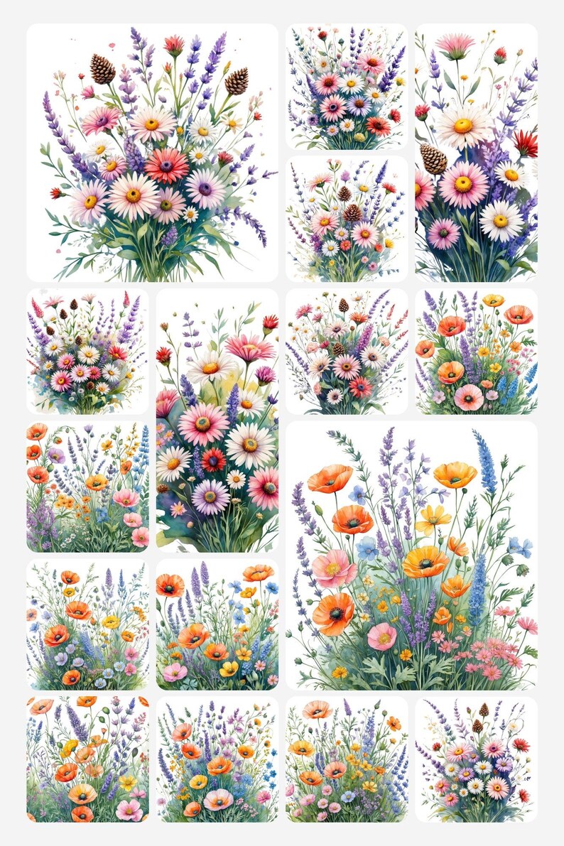 16 Watercolor Wildflowers Clipart Bundle: Floral PNG/JPG (digital ...