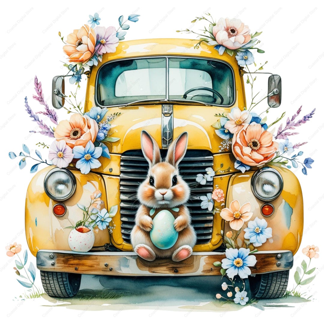 13 Floral Bunny Watercolor Clipart: Easter Spring Designs (digital ...