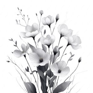 8 Wildflower Watercolor Clipart: Black & White Floral Designs (digital ...