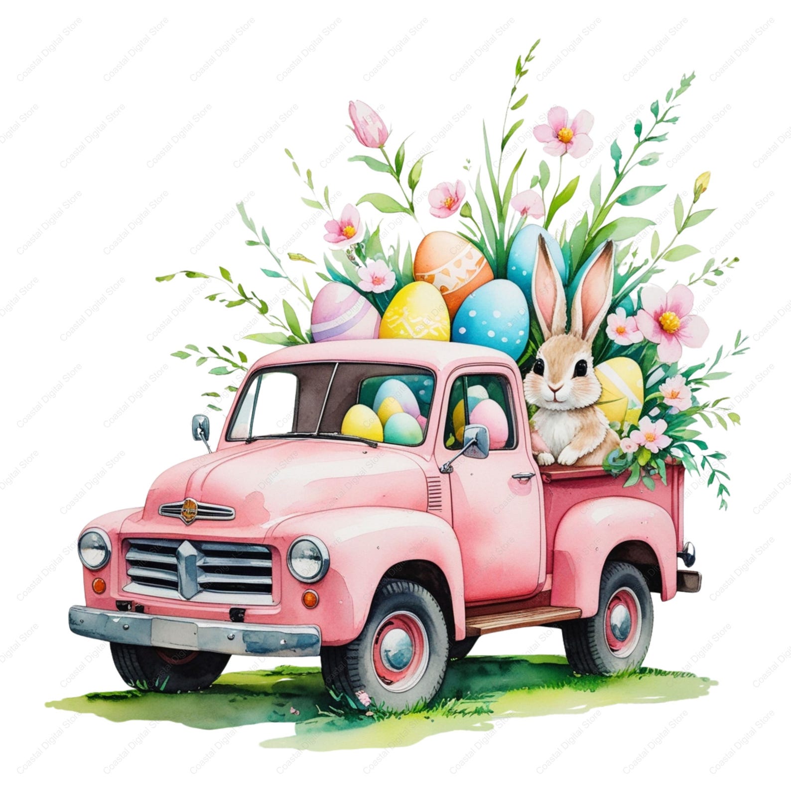18 Floral Bunny Watercolor Clipart: Easter Spring Set (digital Download ...