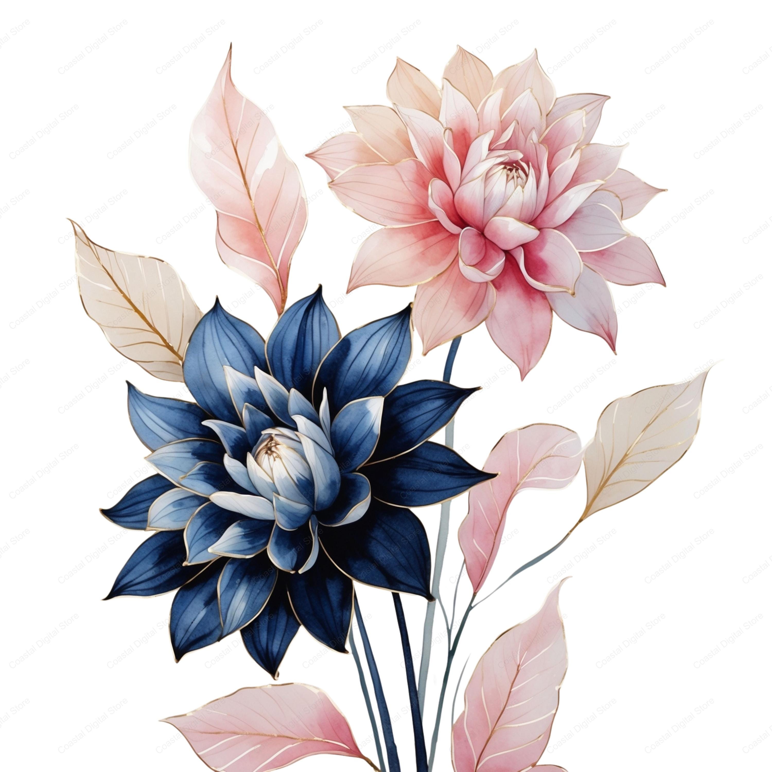 24 Navy and Blush Floral Clipart: Wedding Flower Graphics (PNG JPG) - Etsy
