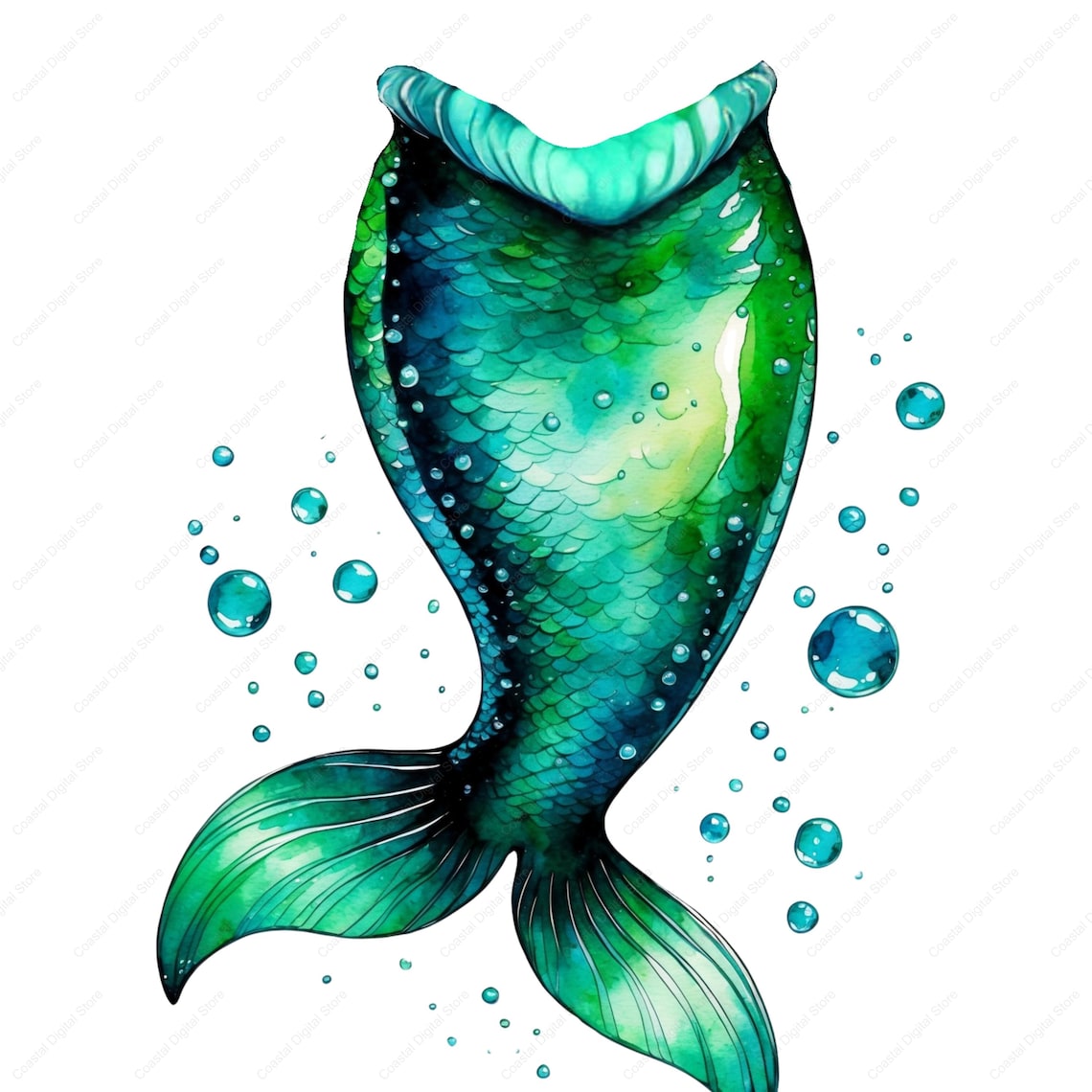 16 Mermaid Tail Clip Art, Watercolor Mermaid Tails, Fantasy PNG, Ocean ...