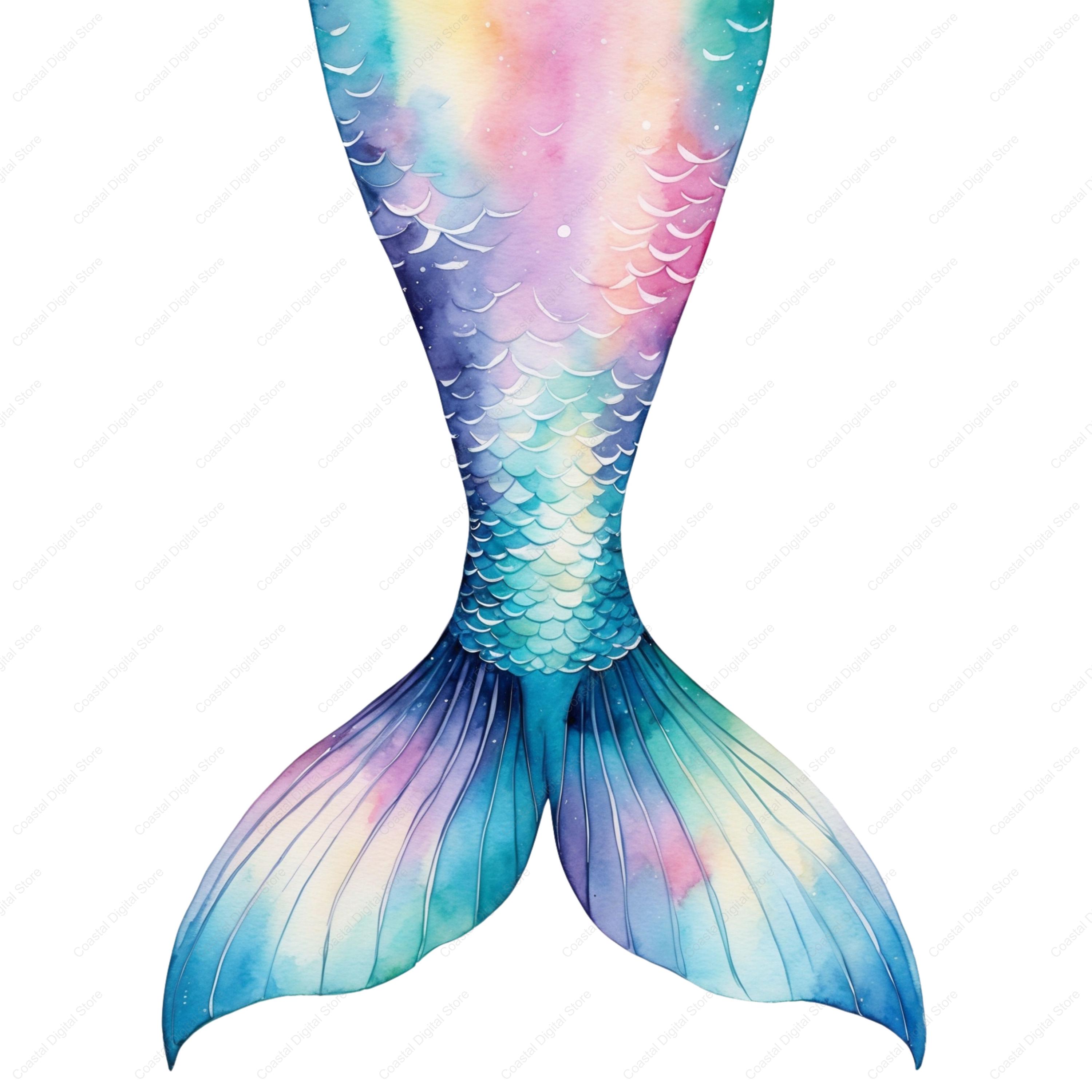 16 Mermaid Tail Clip Art, Watercolor Mermaid Tails, Fantasy PNG, Ocean ...