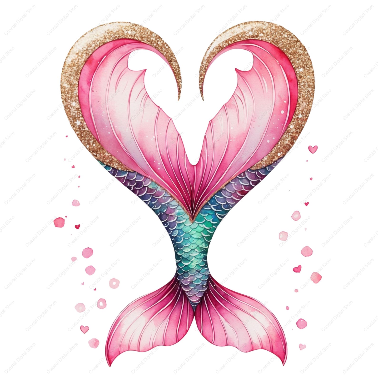 16 Mermaid Tail Clip Art, Watercolor Mermaid Tails, Fantasy PNG, Ocean ...