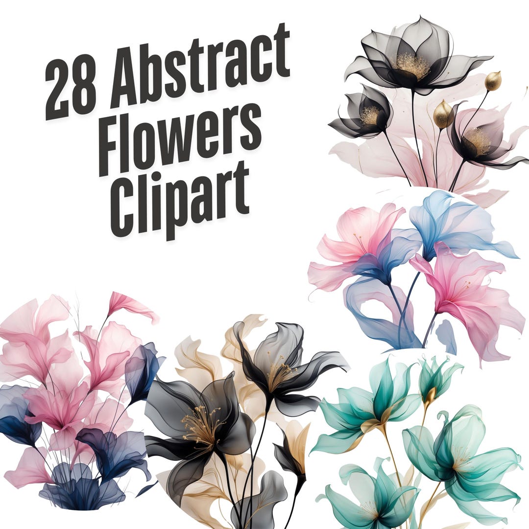 28 Abstract Flowers Clipart: Watercolor Floral PNG JPG (digital ...