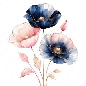 17 Navy and Blush Floral Clipart: Wedding Flower Graphics (PNG JPG) - Etsy