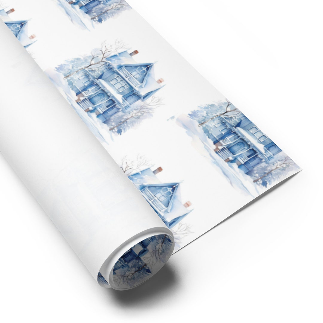 Blue House Wrapping Paper Sheets - Etsy