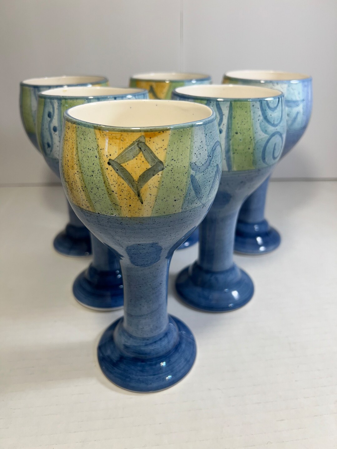 Vintage Ceramic Wine Goblets Set of 6 - Etsy
