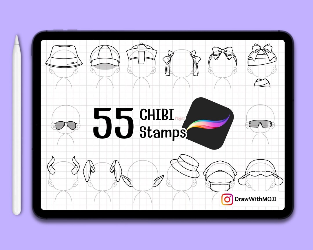 55 Chibi Accessories Stamps for Procreate, Anime, Figure, Brushes ...