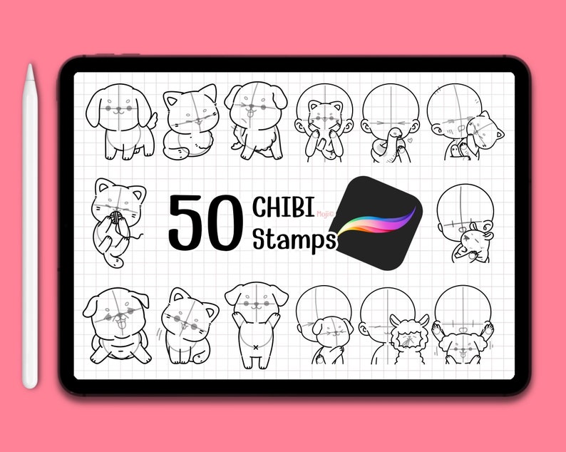50 Pets Chibi Stamps for Procreate, Character, Anime, Figure, Brushes ...