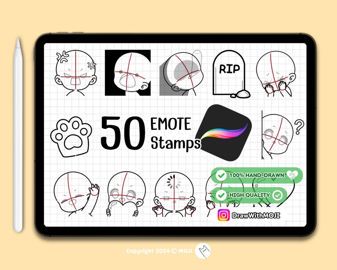 50 Chibi Emote Bases Stamps for Procreate, Anime Figure, Brushes ...
