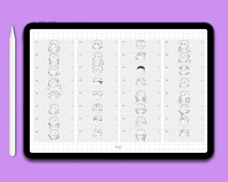 50 Chibi Hair ver.2 Stamps for Procreate, Character, Anime, Figure ...
