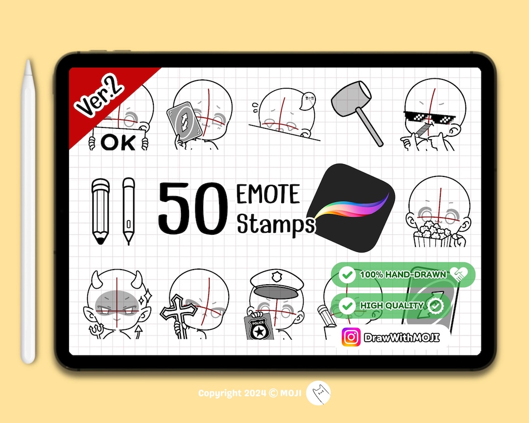 50 Chibi Emote Bases (ver.2) Stamps for Procreate, Anime Figure ...