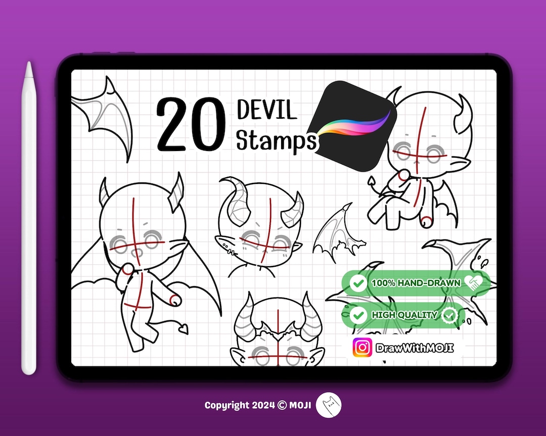 20 Chibi Devil Stamps for Procreate, Anime Figure, Brushes, Twitch ...