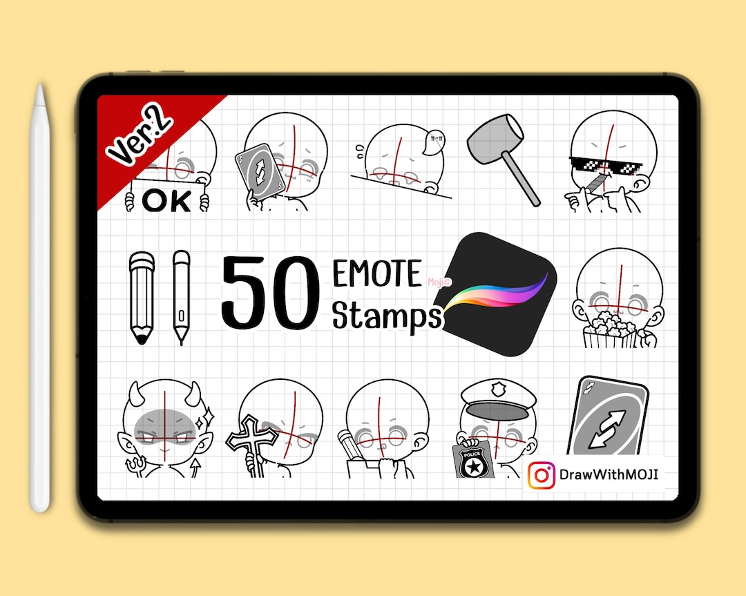 50 Chibi Emote Bases ver.2 Stamps for Procreate, Anime Figure, Brushes ...