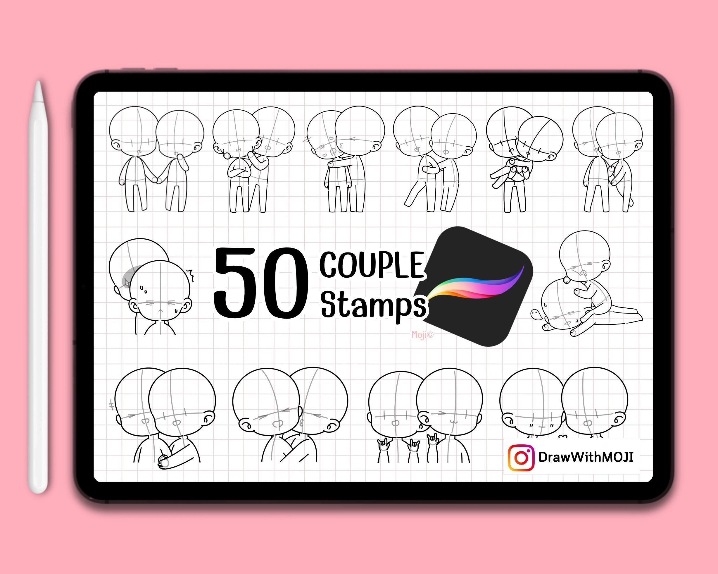 50 Chibi Couple Stamps for Procreate, Chibi Character, Anime, Figure ...
