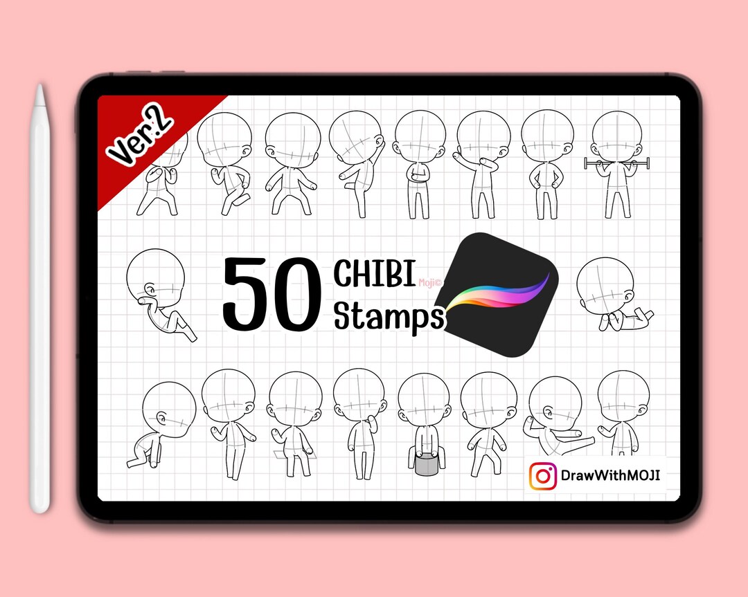 50 Chibi Full Body ver.2 Stamps for Procreate, Chibi Character Brush ...