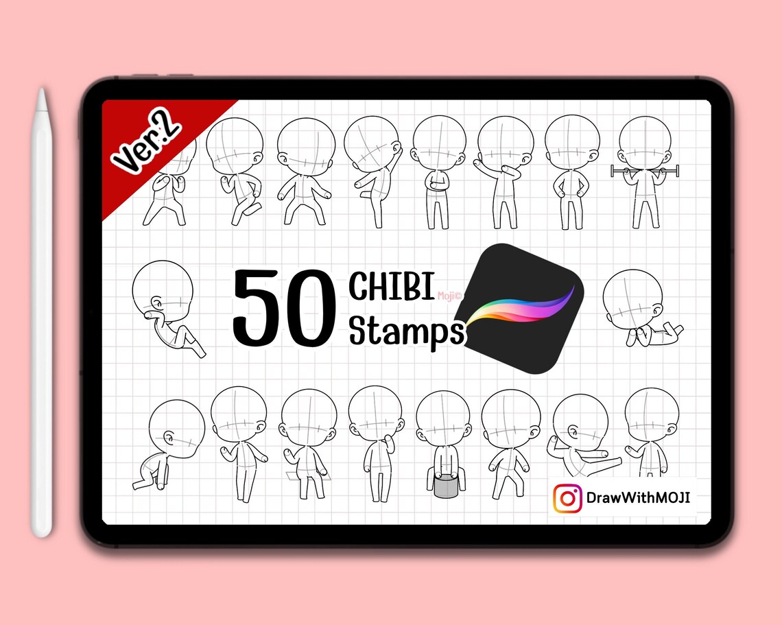 50 Chibi Full Body ver.2 Stamps for Procreate, Chibi Character Brush ...