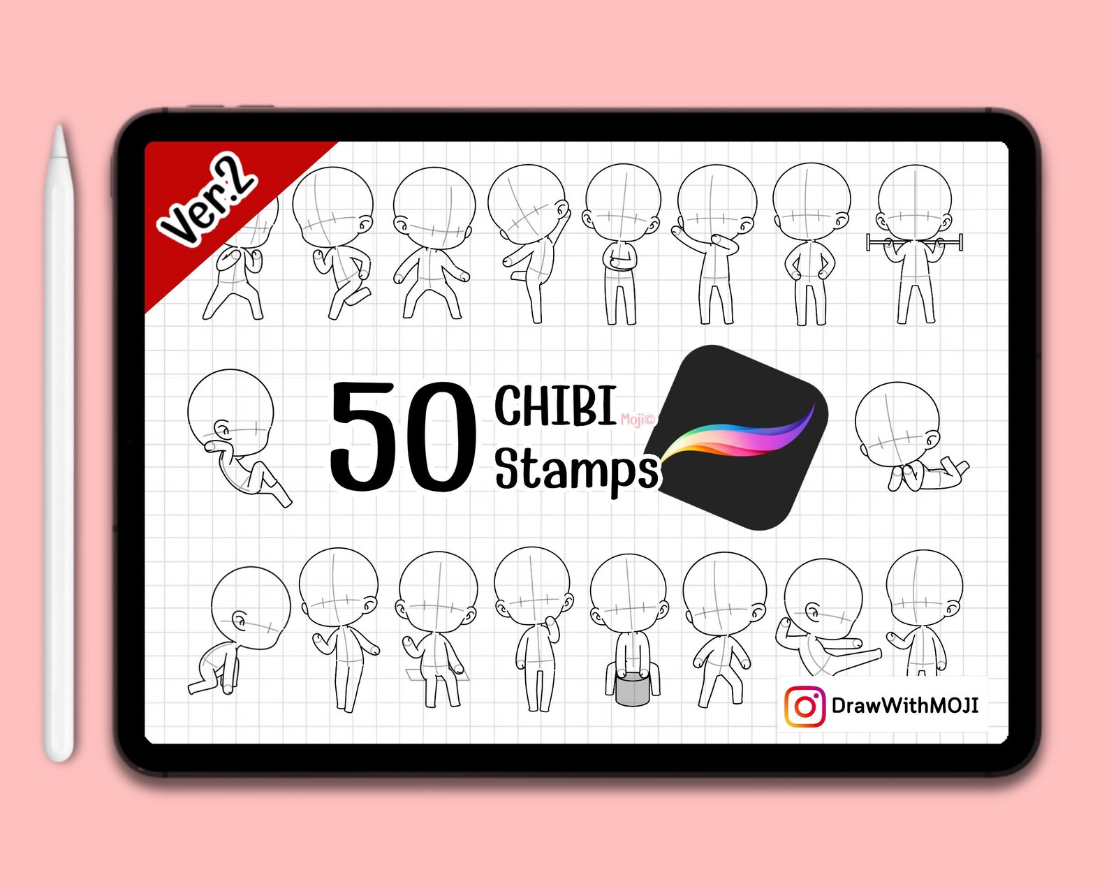 50 Chibi Full Body ver.2 Stamps for Procreate, Chibi Character Brush ...