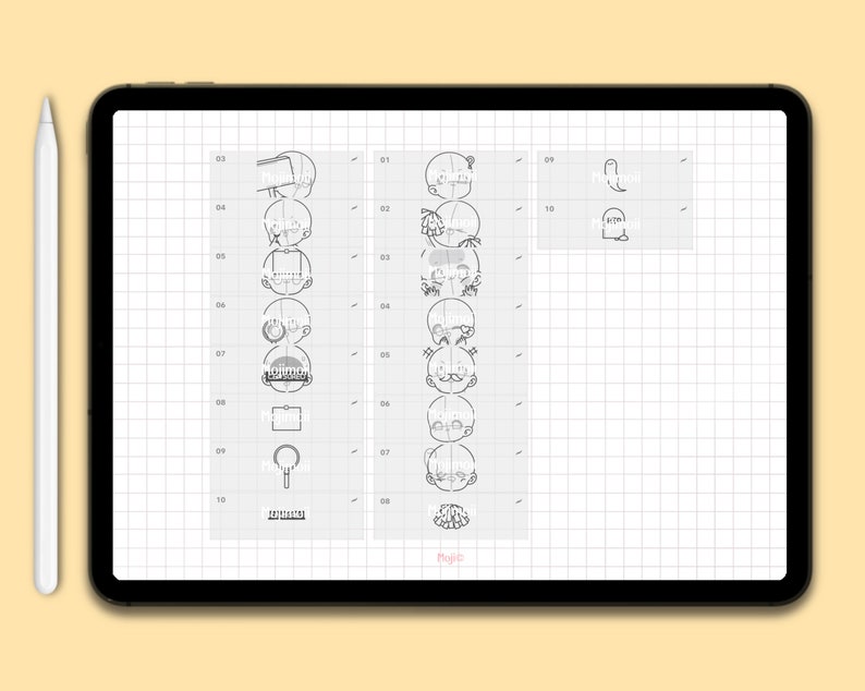 50 Chibi Emote Bases Stamps for Procreate, Anime Figure, Brushes ...