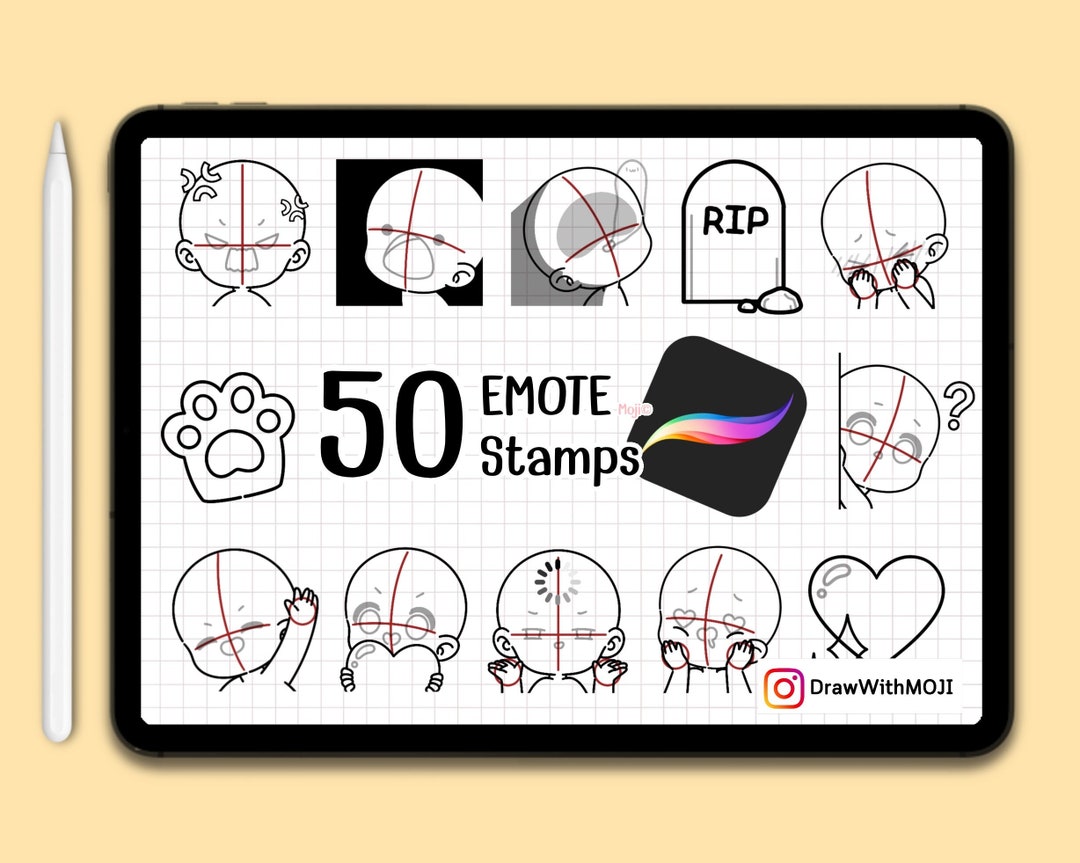 50 Chibi Emote Bases Stamps for Procreate, Anime Figure, Brushes ...