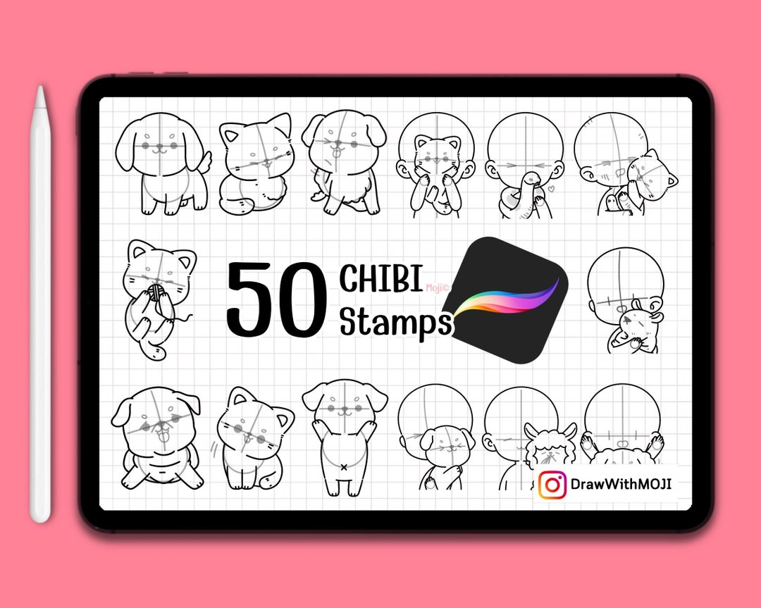 50 Pets Chibi Stamps for Procreate, Character, Anime, Figure, Brushes ...