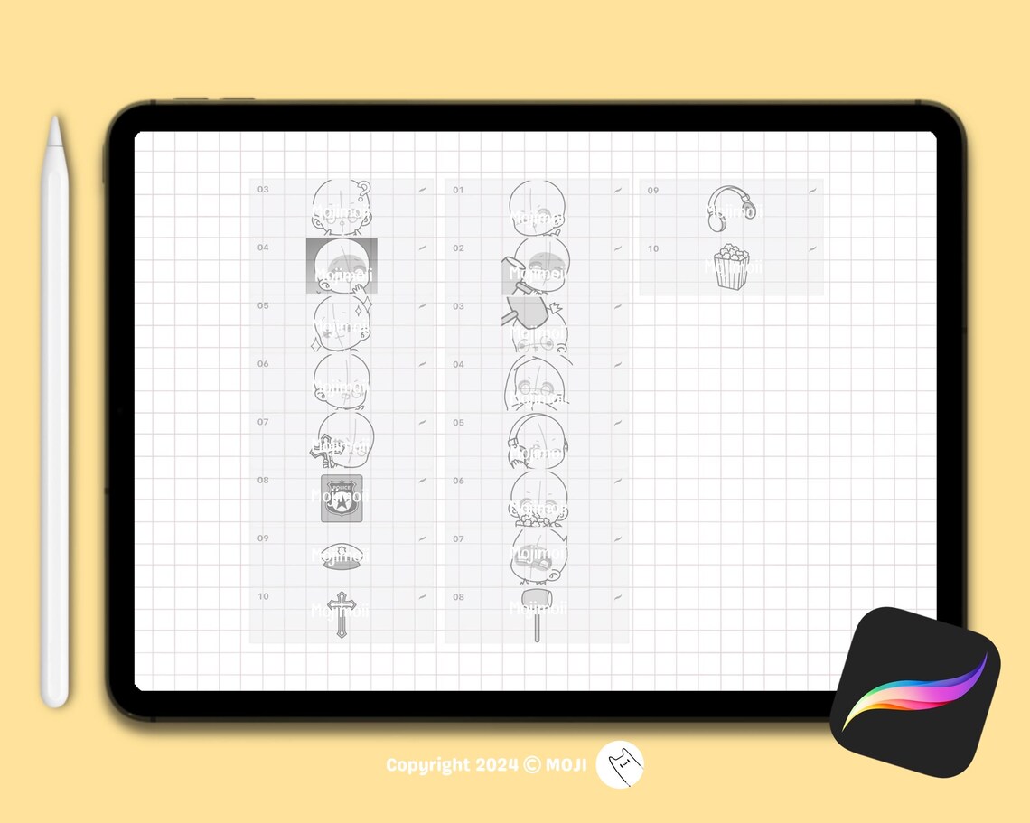 50 Chibi Emote Bases (ver.2) Stamps for Procreate, Anime Figure ...