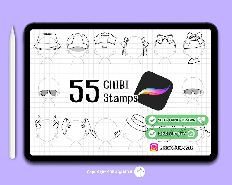 55 Chibi Accessories Stamps for Procreate, Anime, Figure, Brushes ...