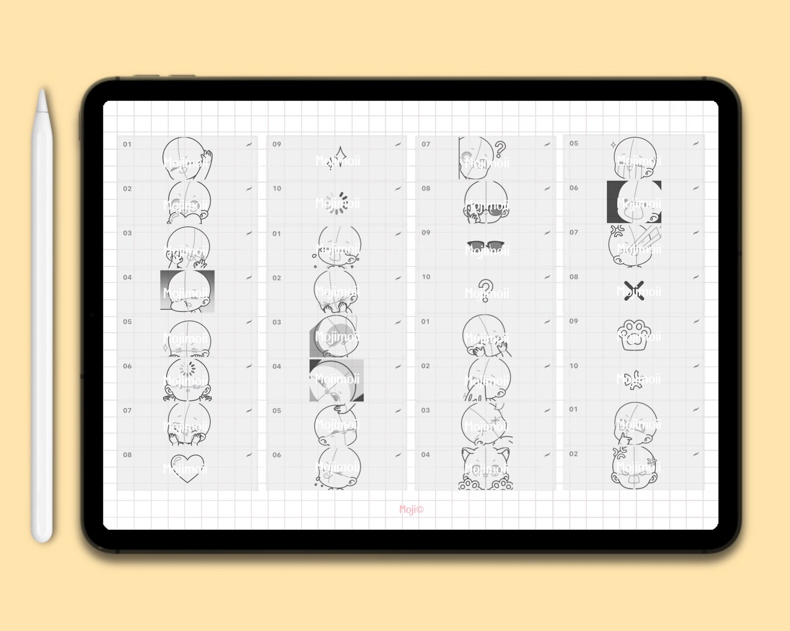 50 Chibi Emote Bases Stamps for Procreate, Anime Figure, Brushes ...