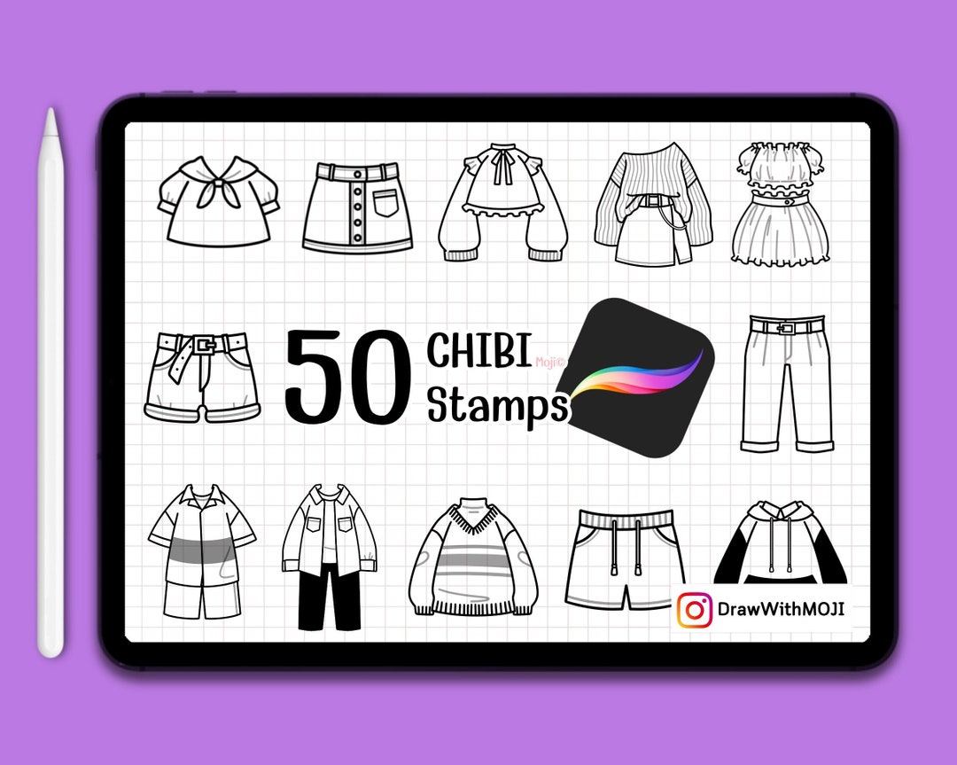 50 Chibi Outfit Stamps for Procreate, Clothes Stamp, Fashion Design ...