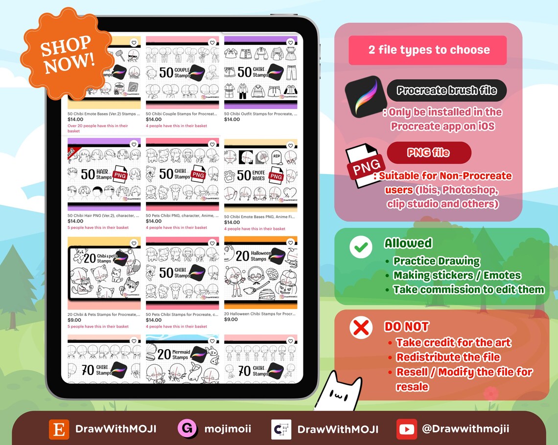 50 Chibi Emote Bases Stamps for Procreate, Anime Figure, Brushes ...
