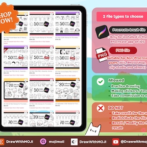 50 Chibi Emote Bases Stamps for Procreate, Anime Figure, Brushes ...