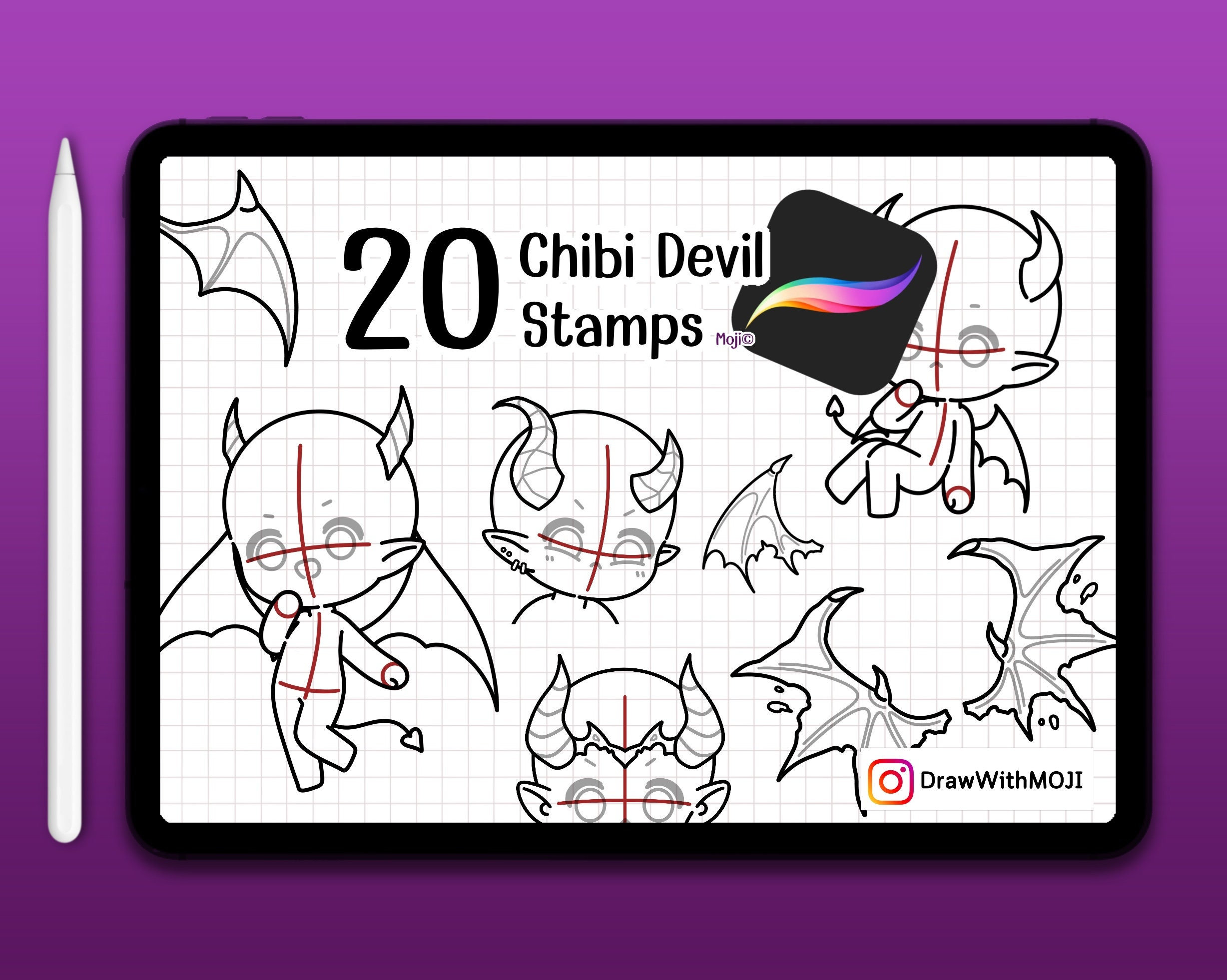 20 Chibi Devil Stamps for Procreate, Anime Figure, Brushes, Twitch ...