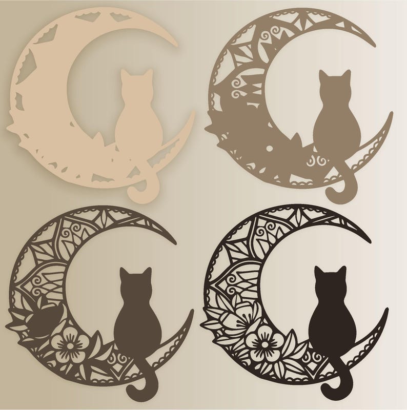 Cat on Moon Shadow Box SVG | Multilayer Laser Cut File | Cat on Moon ...