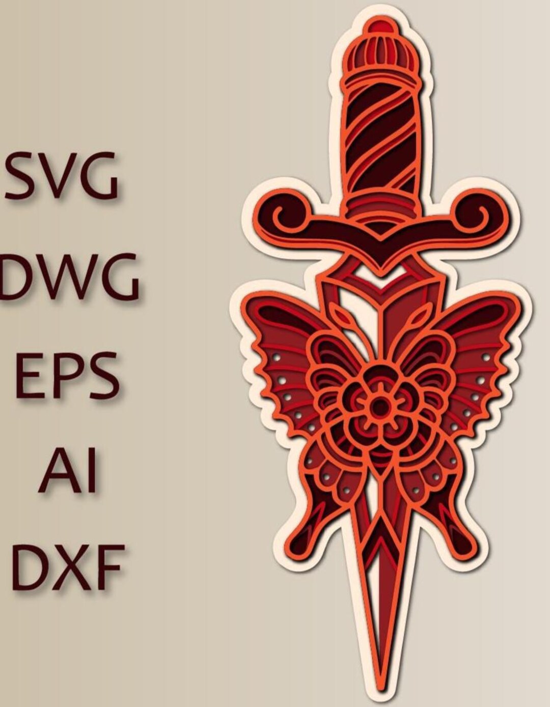 Dagger Svg/cut File/cnc/digital Files/laser Cut/multilayer 3D Mandala ...