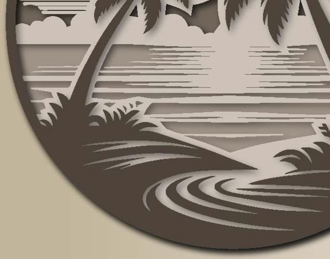 3D Beach Sunset SVG | Layered Palm Tree Laser Cut File | Multilayer ...
