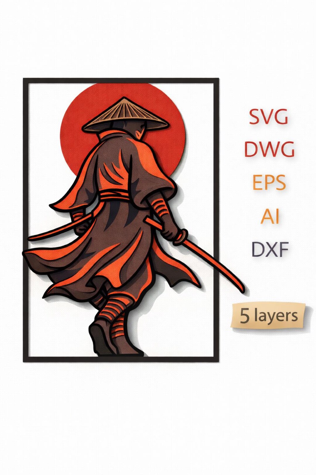 Samurai Multilayer SVG. Laser Cut File. Layer Construction. Plywood ...