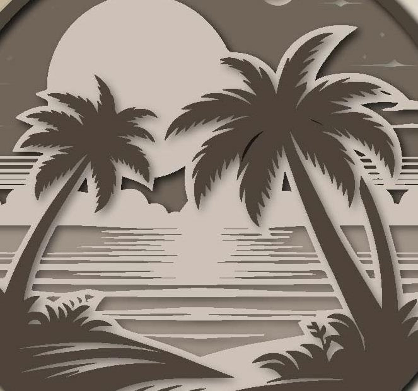 3D Beach Sunset SVG | Layered Palm Tree Laser Cut File | Multilayer ...