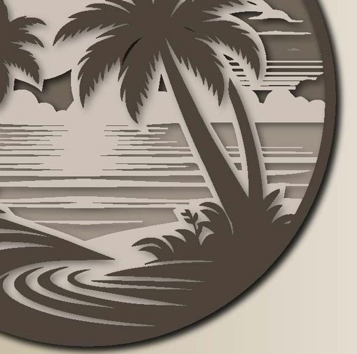 3D Beach Sunset SVG | Layered Palm Tree Laser Cut File | Multilayer ...